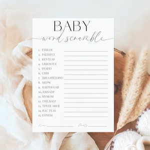 Baby Word Scramble Game, Baby Shower Word Scramble, Baby Shower Games ...