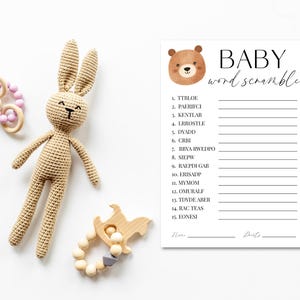 Teddy Bear Baby Word Scramble Game, Baby Shower Word Scramble, Baby ...