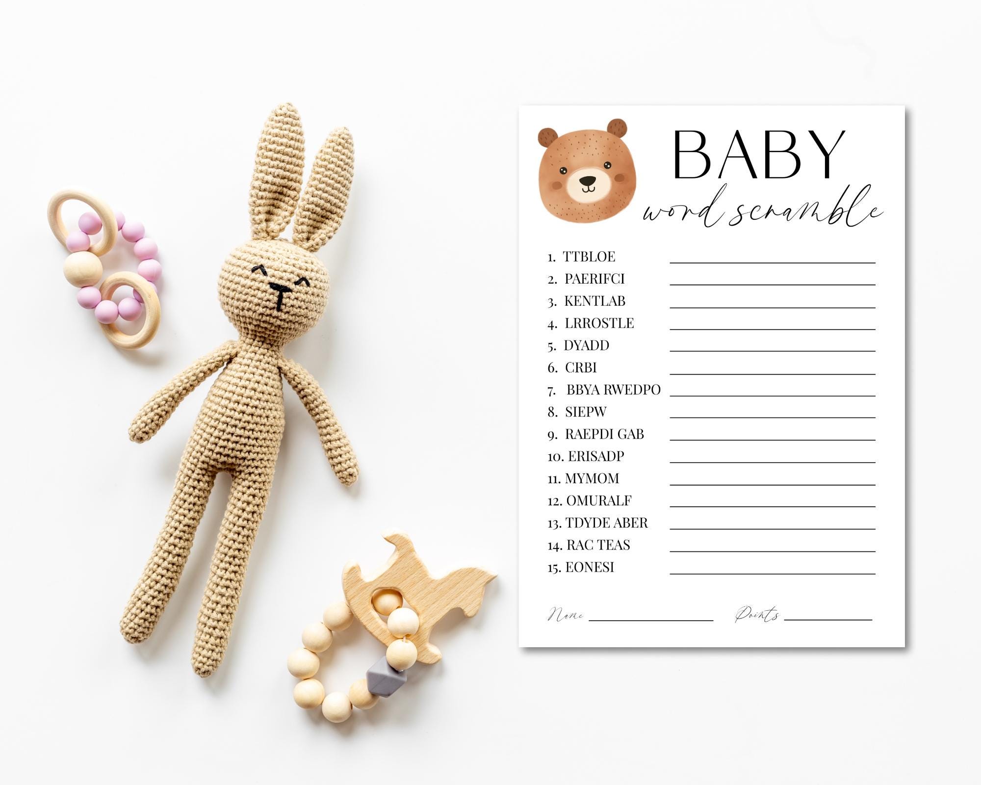Teddy Bear Baby Word Scramble Game, Baby Shower Word Scramble, Baby ...