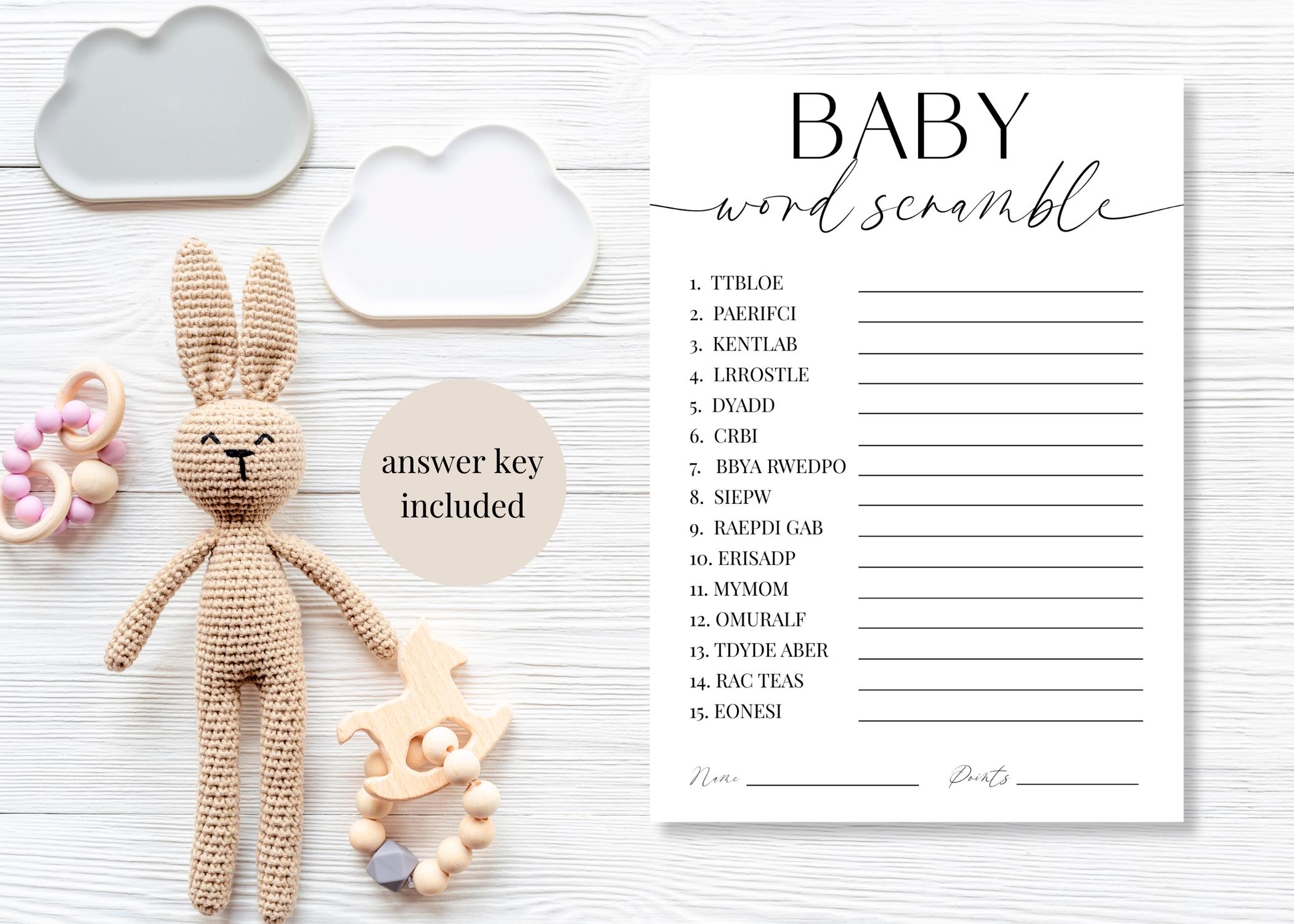Baby Word Scramble Game, Baby Shower Word Scramble, Baby Shower Games ...