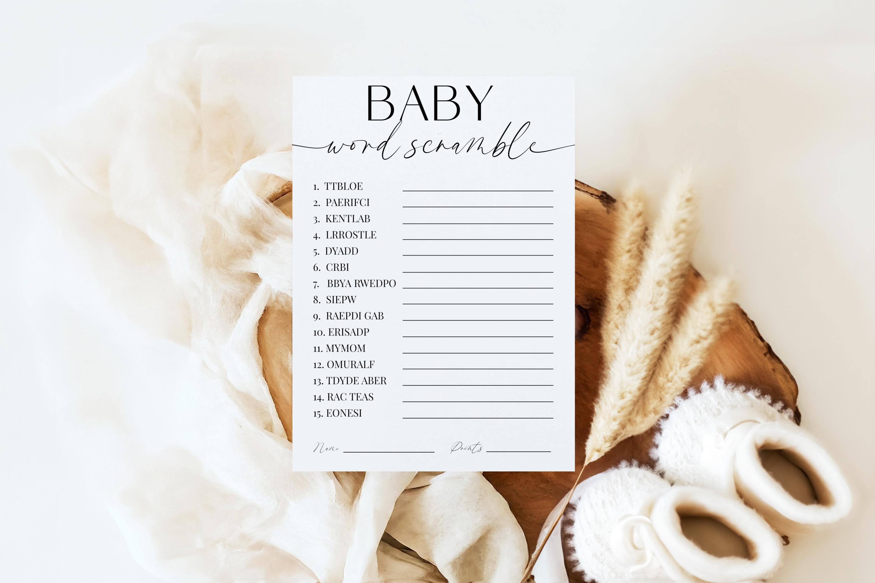 Baby Word Scramble Game, Baby Shower Word Scramble, Baby Shower Games ...