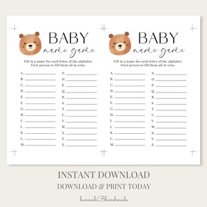 Teddy Bear Baby Name Game, Baby Shower Name Game, Baby Shower Games ...