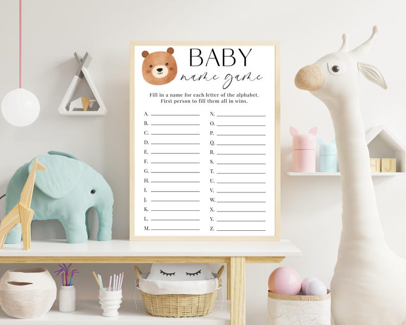 Teddy Bear Baby Name Game, Baby Shower Name Game, Baby Shower Games ...