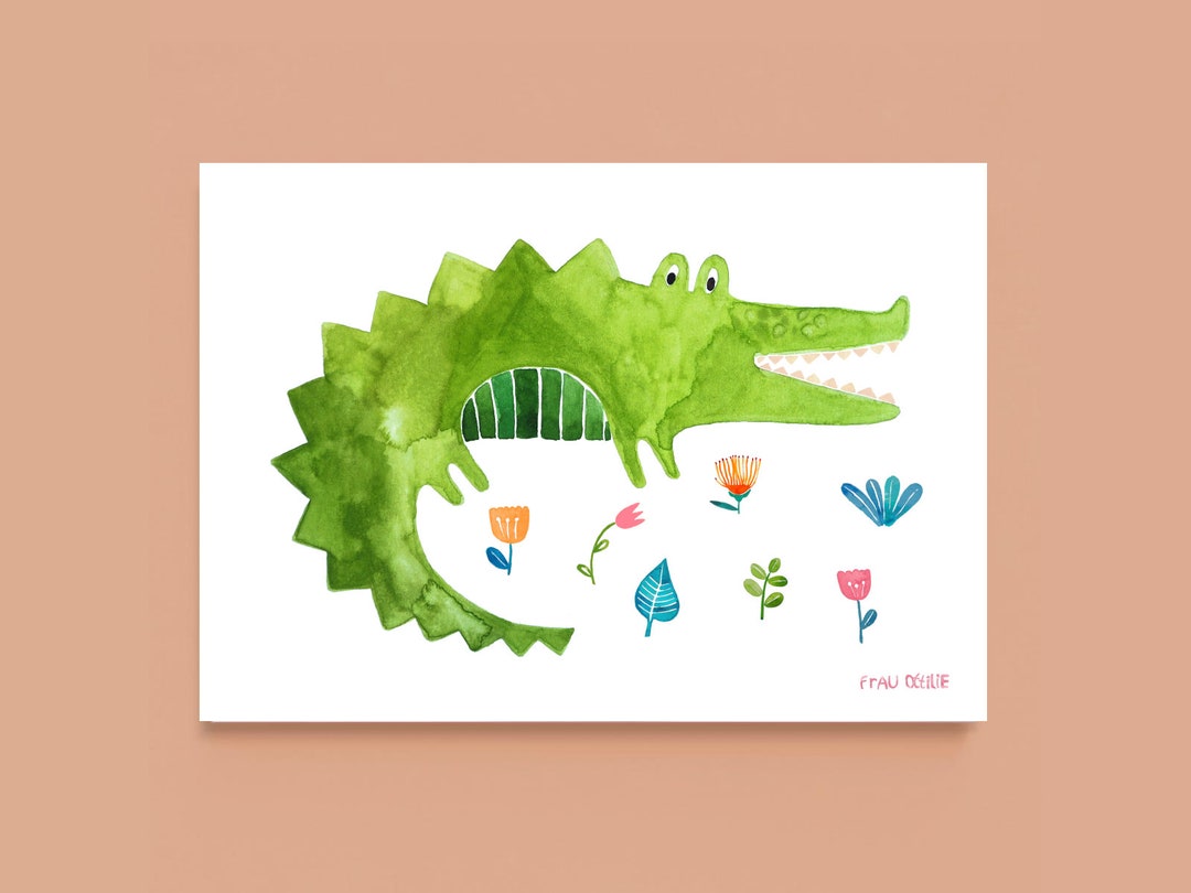 Art Print / Small Poster *crocodile* Illustration Animal Kids Room ...