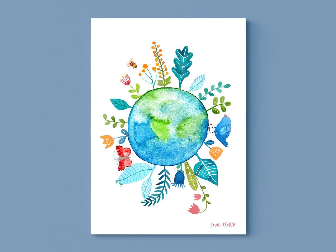 Art Print / Small Poster *green Planet* (A4, 21x29,7cm) Illustration ...