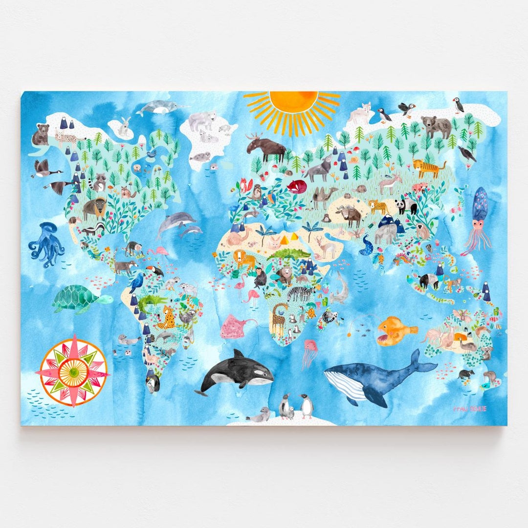 XXL World Map *animals* by Frau Ottilie; Nursery Room Kids Room ...
