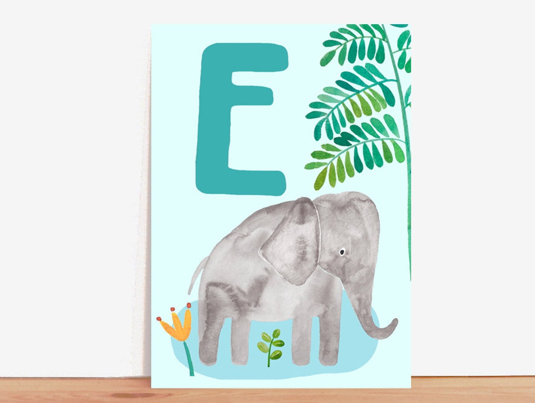 ABC Card E Wie Elefant/e is for Elephant german/english - Etsy