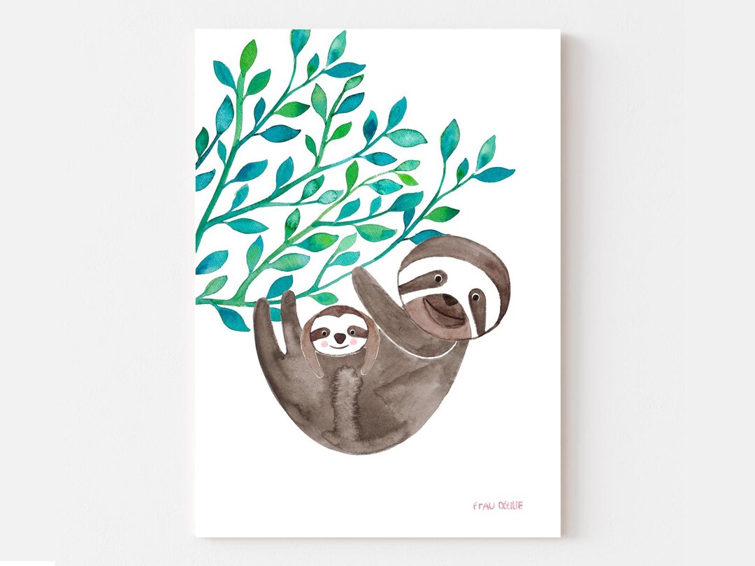 Print sloth A3, 29,7x42cm Kids Room Poster Animal Water Colour Children ...