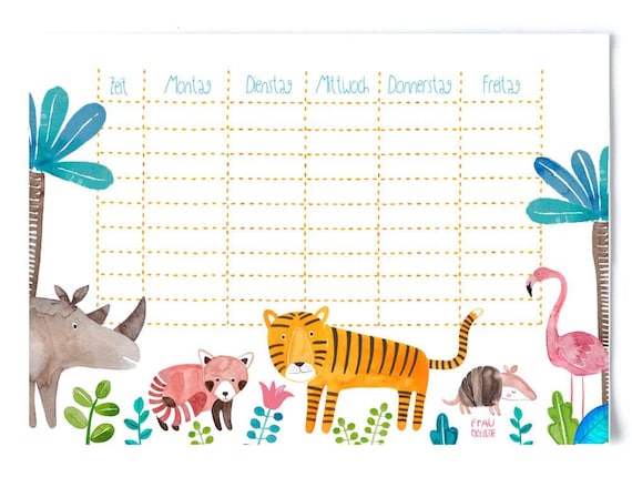 Stundenplan wilde Tiere Schule | Etsy