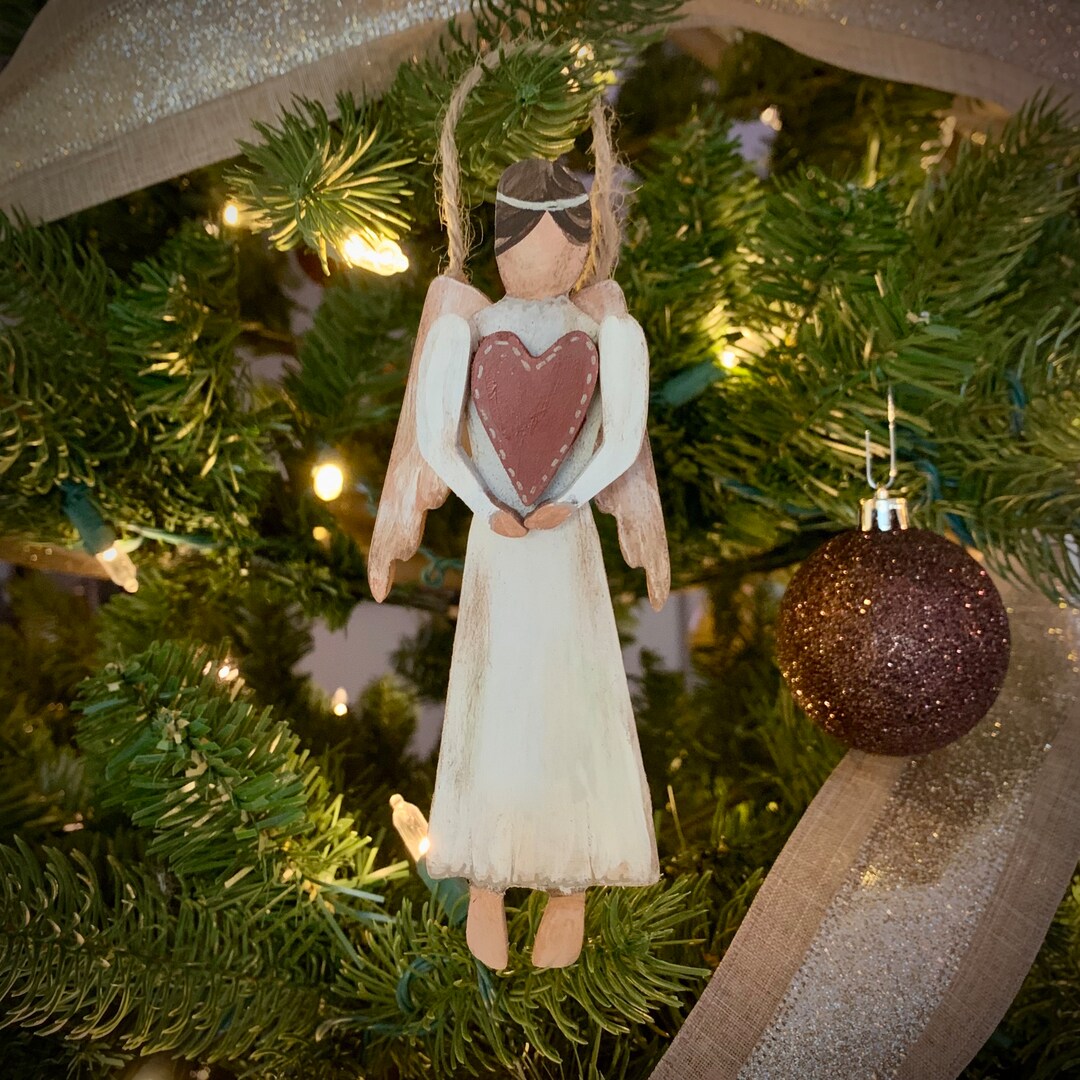 Hand Painted, Wood Angel, Angel Ornament, Folk Style, Wood Christmas ...