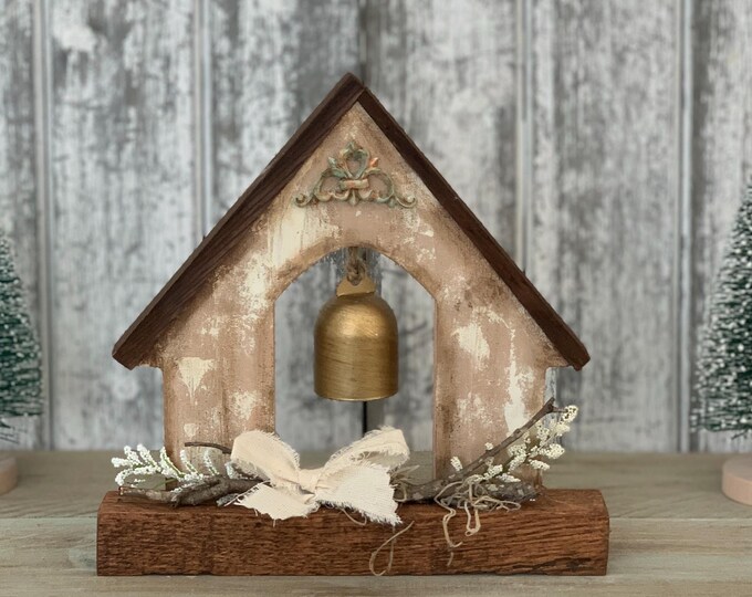 Winter Wood House, Bell Tower, Neutral Christmas Decor, Christmas ...