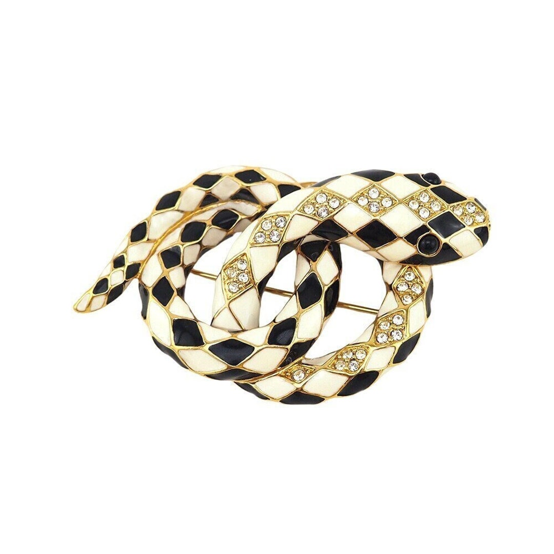 Ciner Snake Brooch, Ciner Jewellery, Enamel Snake, Black and White ...