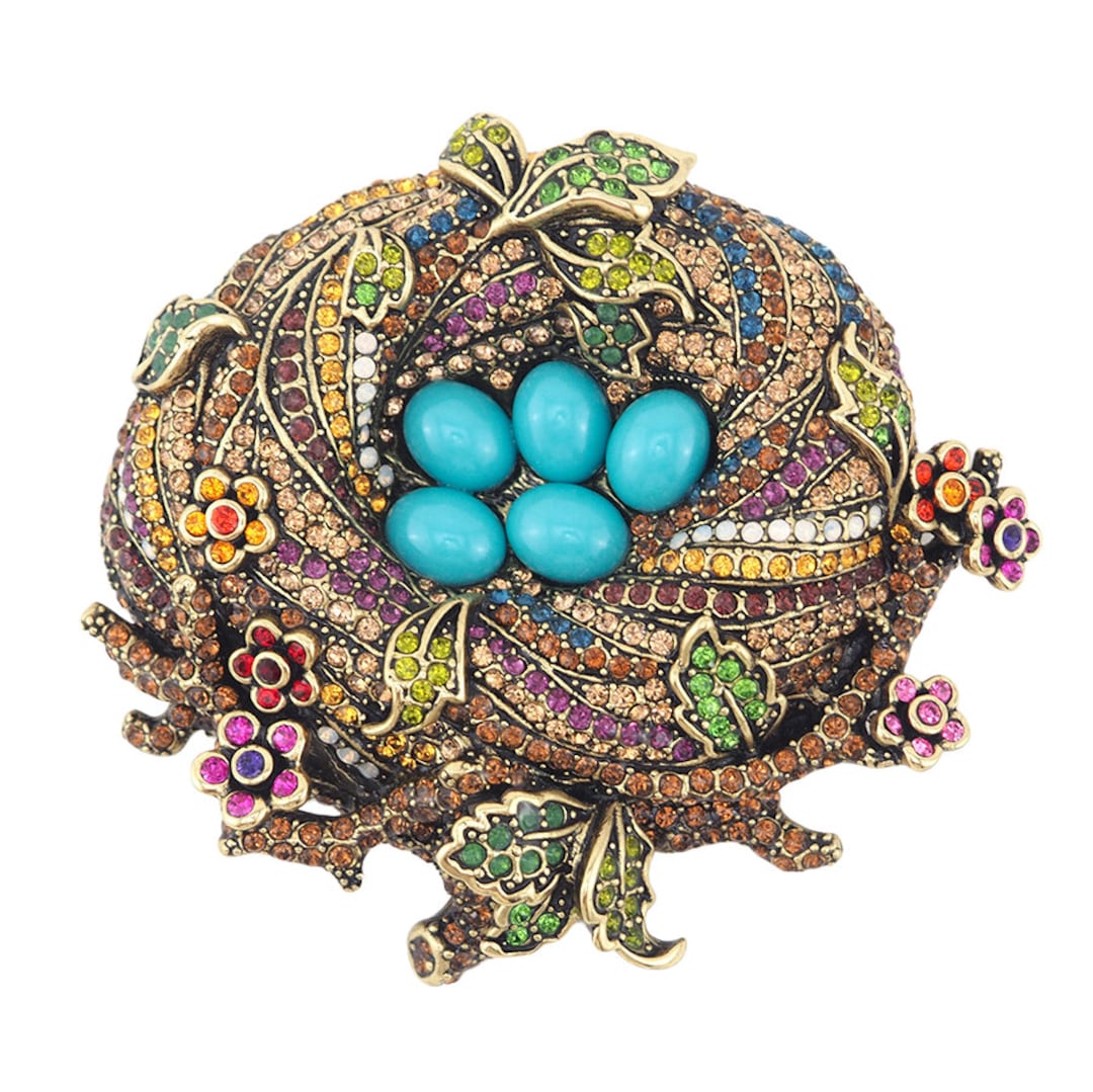 Heidi Daus Brooch, on a Lark, Bird Nest Brooch, Rhinestone Pin ...