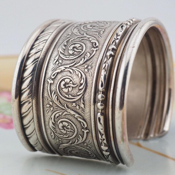 Wide Silver Cuff Bracelet, Victorian Style Bracelet, … - Gem