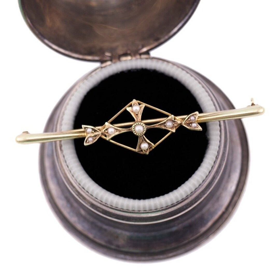 Edwardian Bar Pin, 14K Gold Brooch, Bar Pin, Seed Pearl Jewelry, Art ...