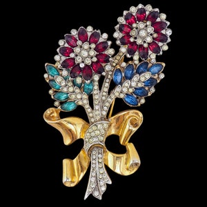 Coro Brooch, 1940s Brooch, Coro Bouquet Brooch, Coro Rhinestone Brooch ...