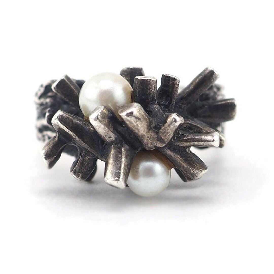 Brutalist Ring, Modernist Ring, Silver Pearl Ring, Mid Century Modern ...