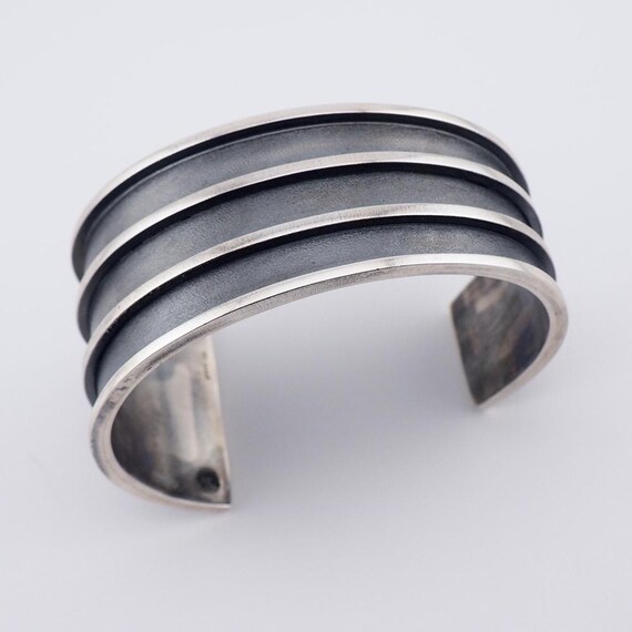 Designer Silver Cuff Bracelet, Modernist Style Bracel… - Gem