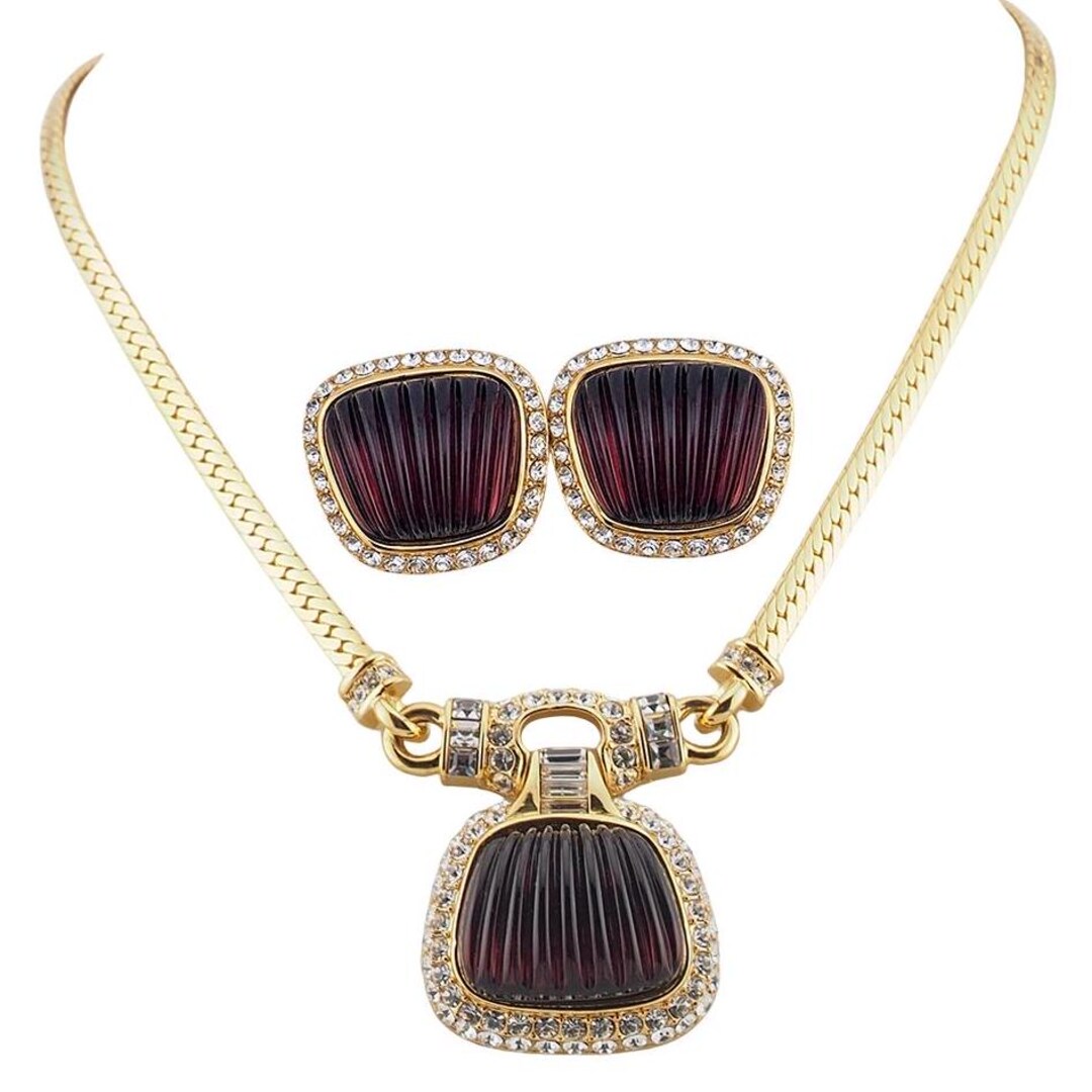 Oscar De La Renta, Necklace Earring Set, Vintage Necklace Set, Ribbed ...