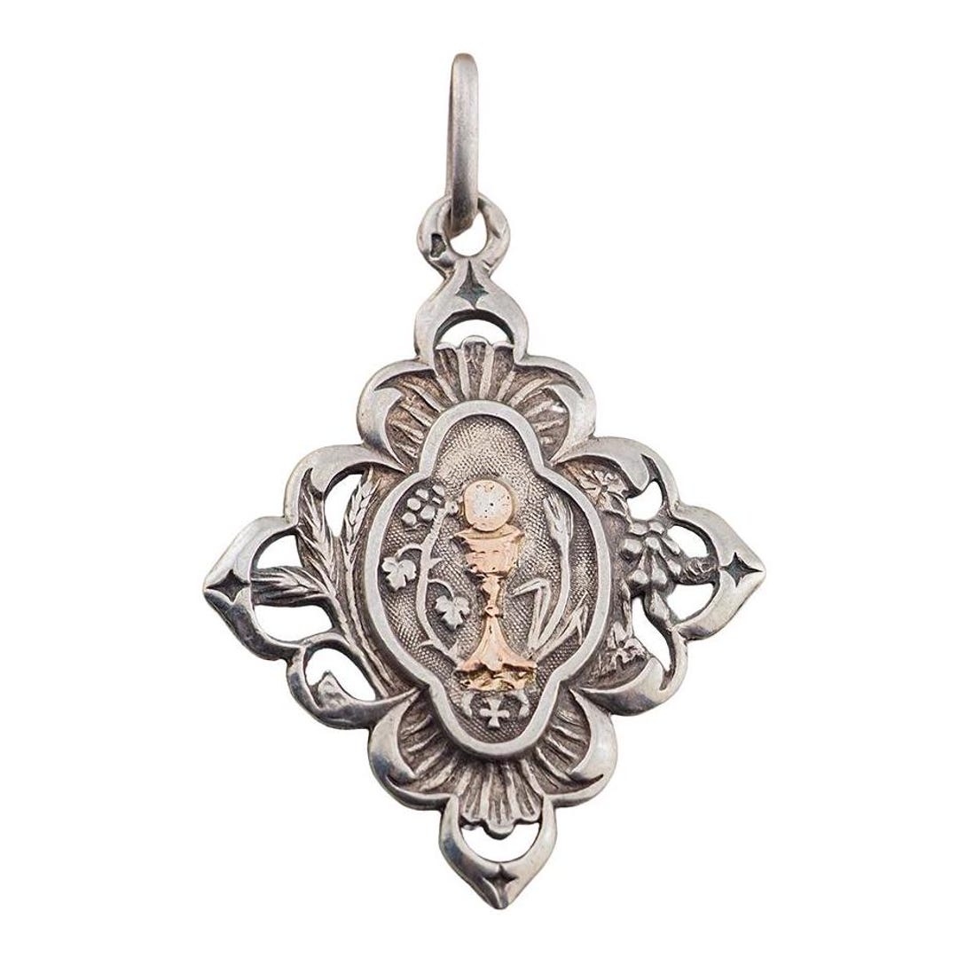 Antique First Communion Charm, Silver Gold Charm, Communion Charm ...