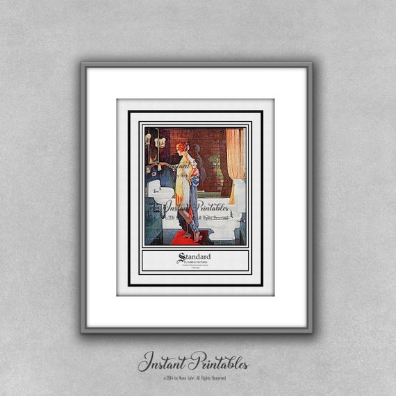 Flapper Girl Print Printable Ad Bathroom Wall Decor Blue | Etsy
