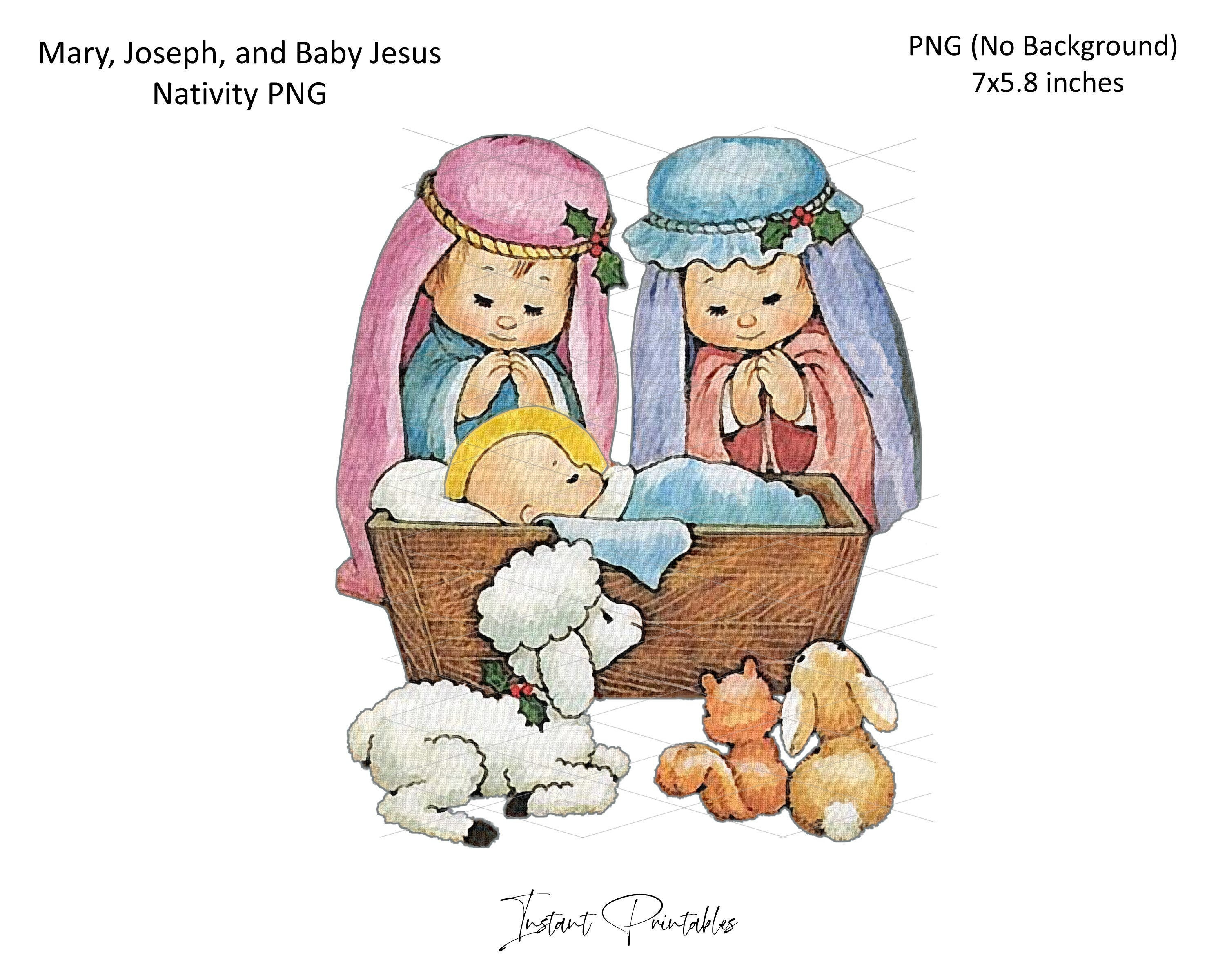 Baby Jesus In A Manger With Mary And Joseph Clipart