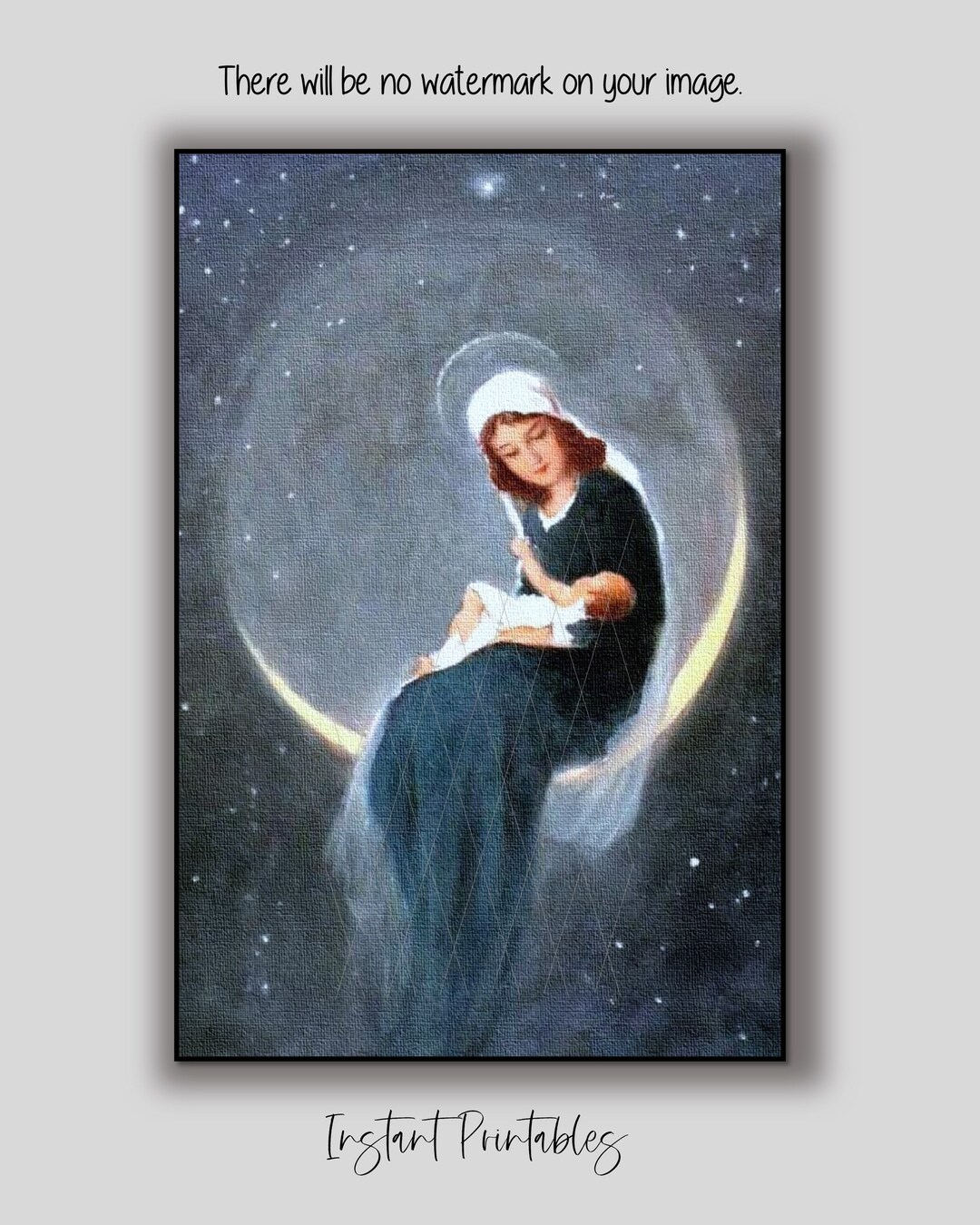 Mary and Baby Jesus Moon Art: Nativity Scene Printable (digital ...