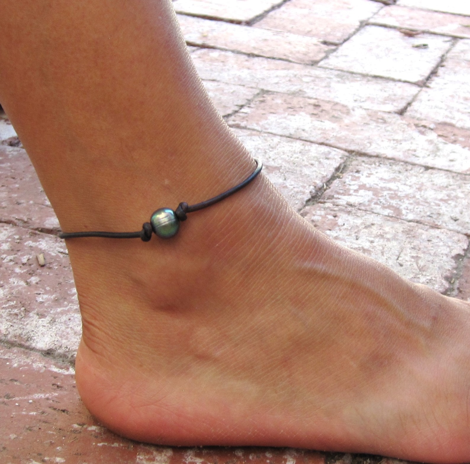 Leather Anklet Freshwater Pearl Anklet Summer Anklets Beach - Etsy