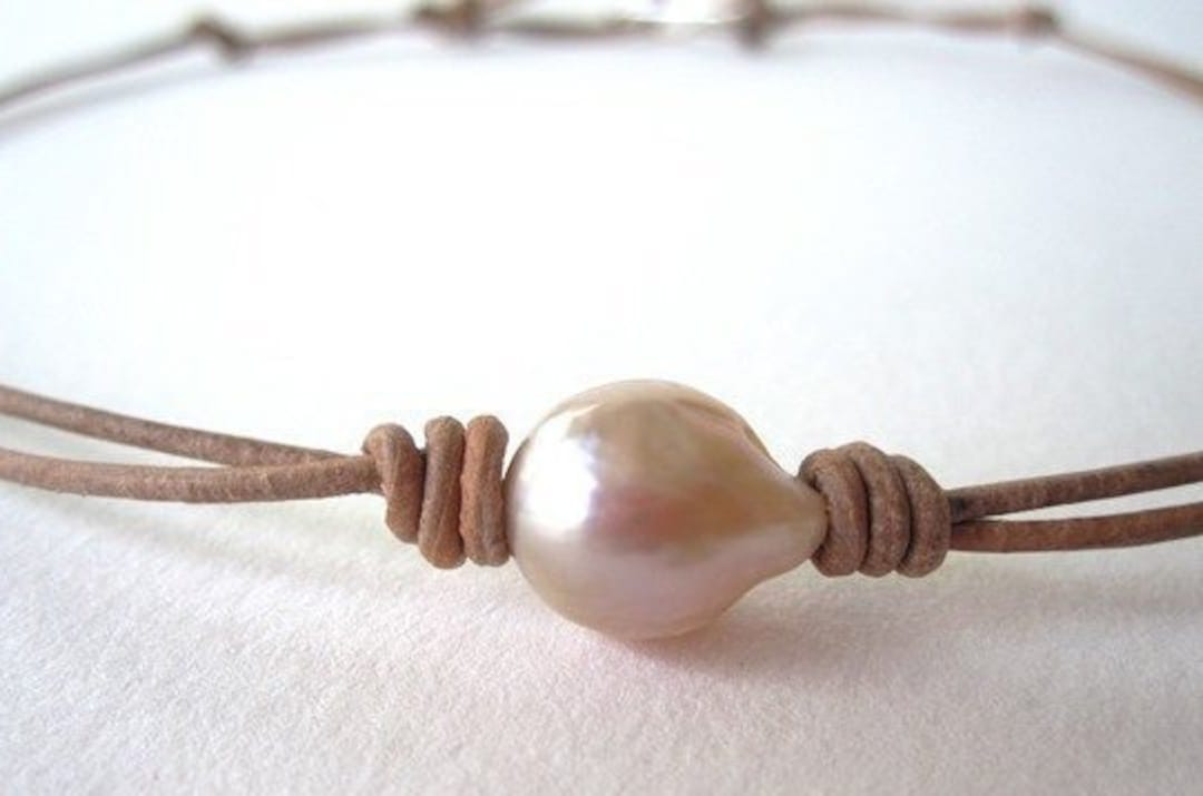Large Baroque Pearl Necklace, Single Pearl Necklace Leather, Minimalist ...