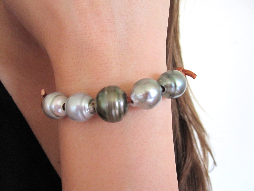 Tahitian Bracelet, Tahitian Pearls and Leather, Pearls and Leather ...