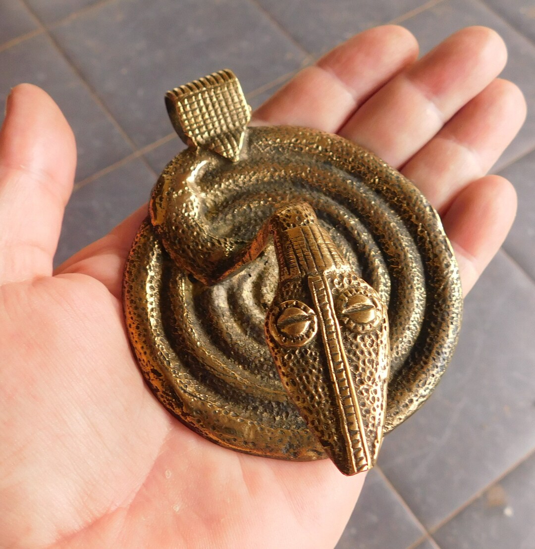 Large Vintage Look Lobi, Coiled Snake Tribal Brass Pendant 4 West ...