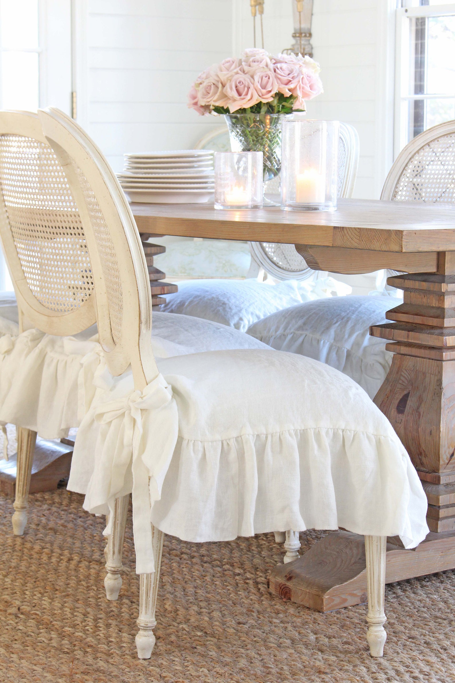 Luxury Chair Cover, Ruffled Linen, Dining Chair Covers, Slipcover ...