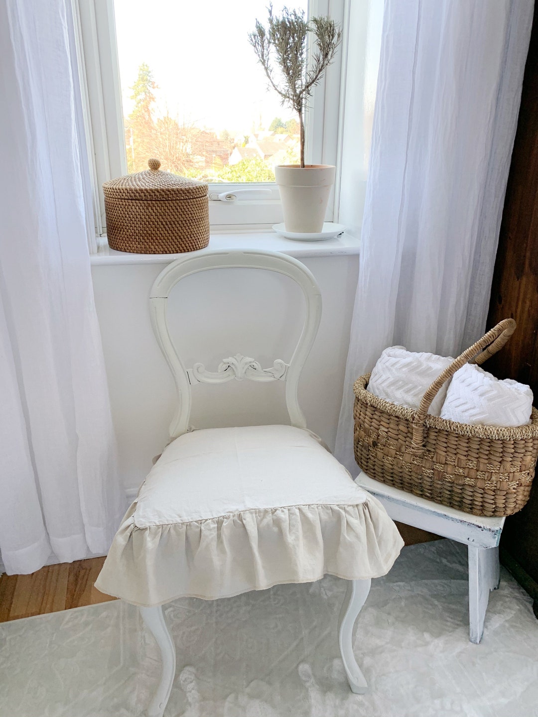 Chair Covers, Linen Chair Seat Cover, Slipcover, Large , WITH Insert ...