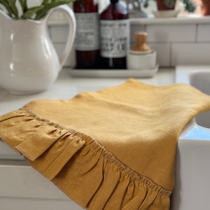 PAIR Dish Towels, Linen Ruffled Tea Towels, Ruffled Each End, Set of 2 ...