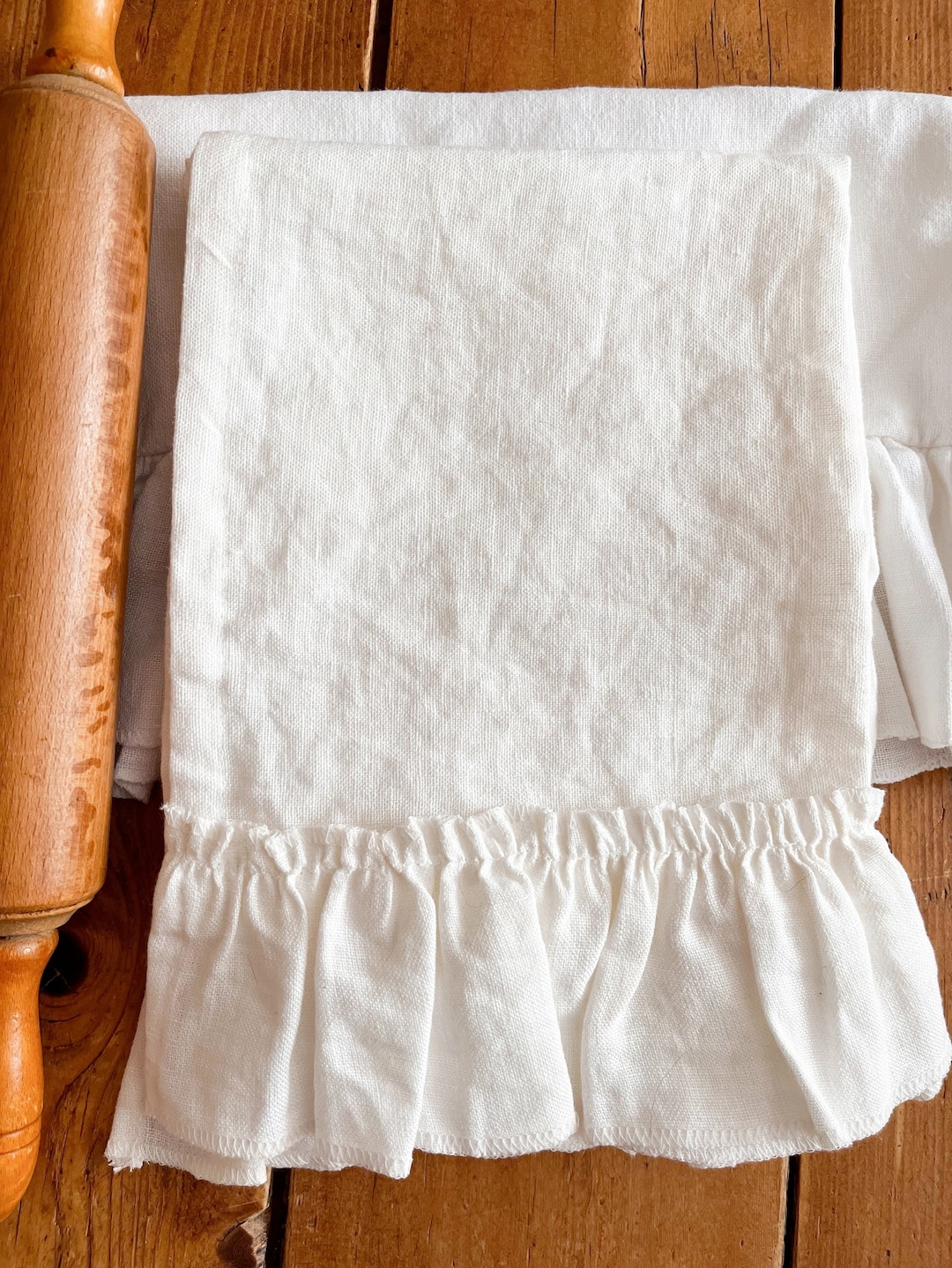 PAIR Dish Towels, Linen Ruffled Tea Towels, Ruffled Each End, Set of 2 ...