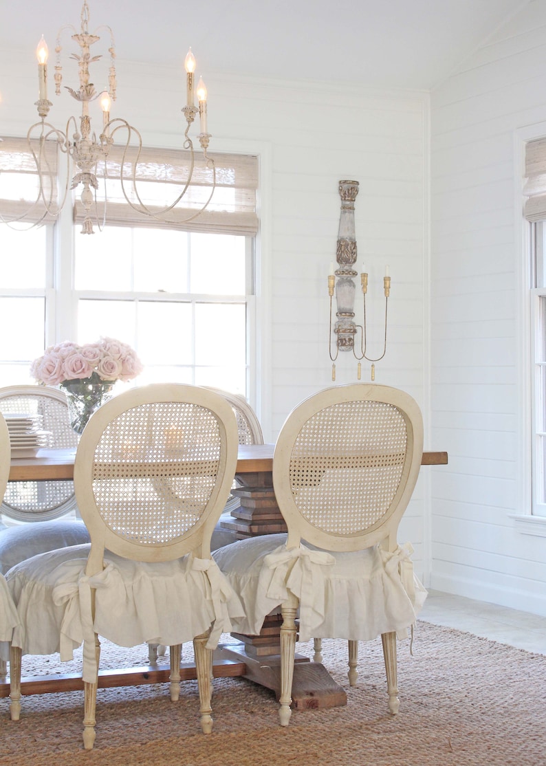 Luxury Chair Cover, Ruffled Linen, Dining Chair Covers, Slipcover ...