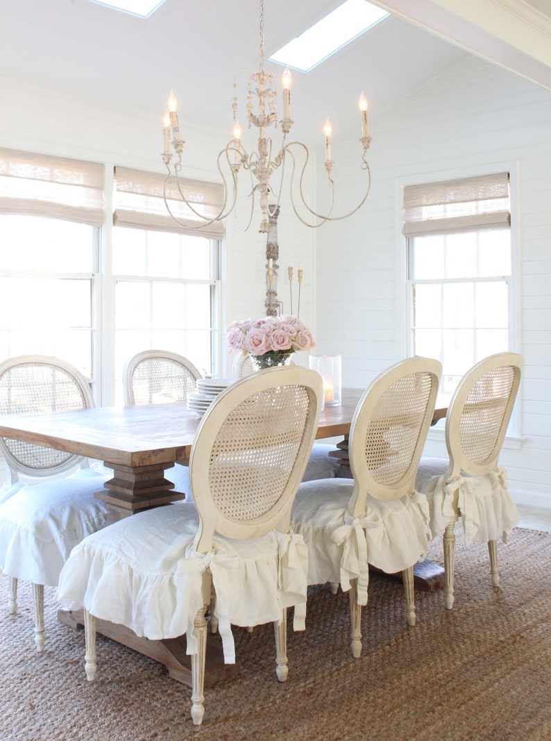 Luxury Chair Cover, Ruffled Linen, Dining Chair Covers, Slipcover ...