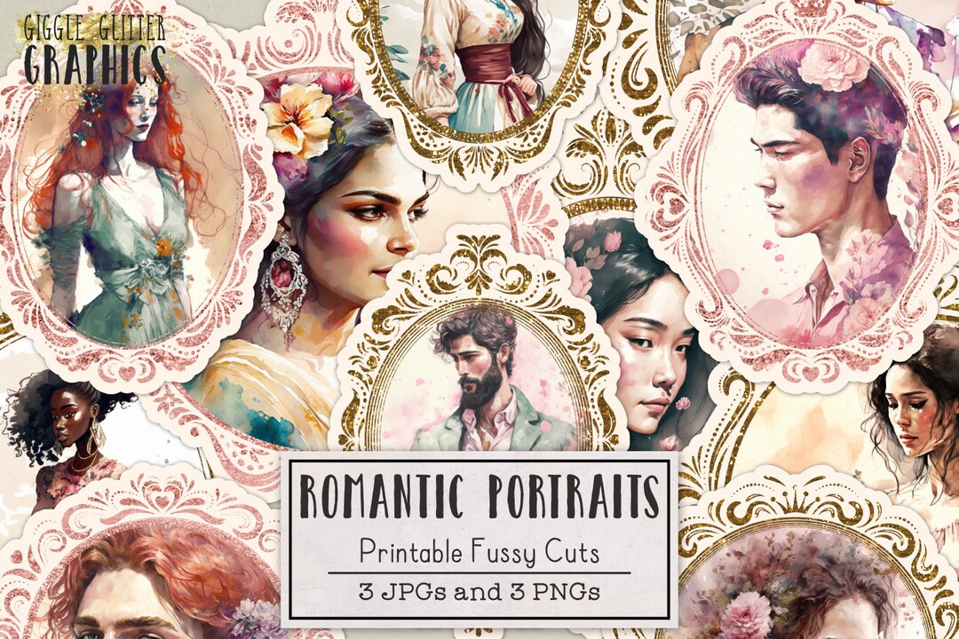 Romantic Portraits Fussy Cuts Printable Sticker Sheets Junk Journal Kit ...