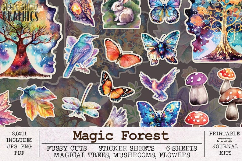 Magic Forest Fussy Cuts Printable Sticker Sheets | Junk Journal Kit JPG ...