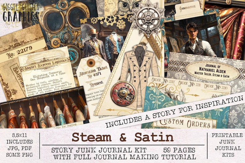 Steam & Satin Steampunk Junk Journal Kit | JPG PNG PDF Ephemera Pack ...