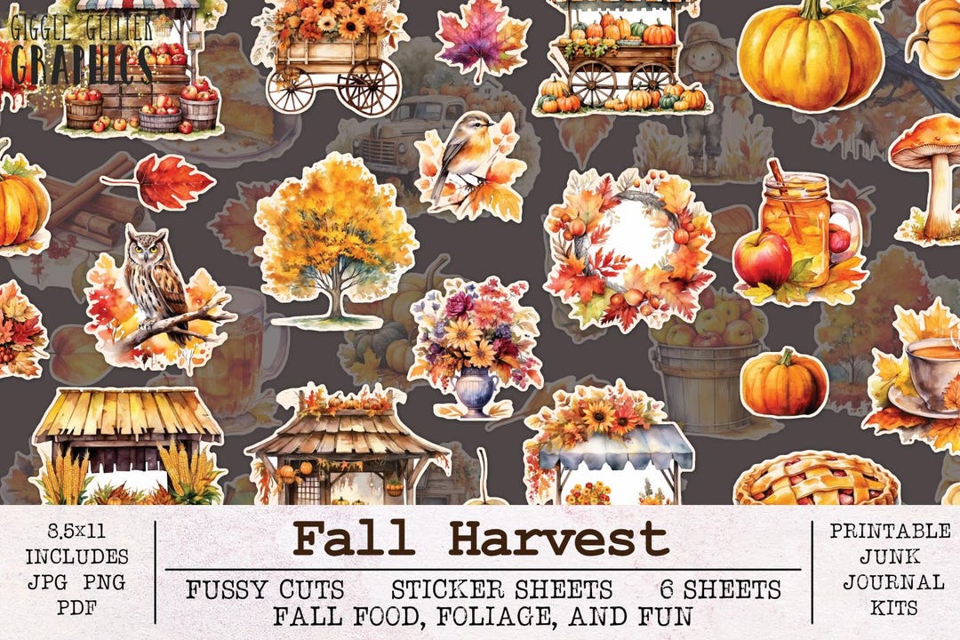 Fall Harvest Fussy Cuts Printable Sticker Sheets | Junk Journal Kit JPG ...
