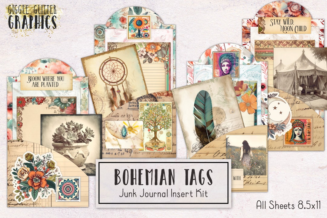 Bohemian Tags Boho Junk Journal Kit | Beginner Junk Journal Ephemera ...
