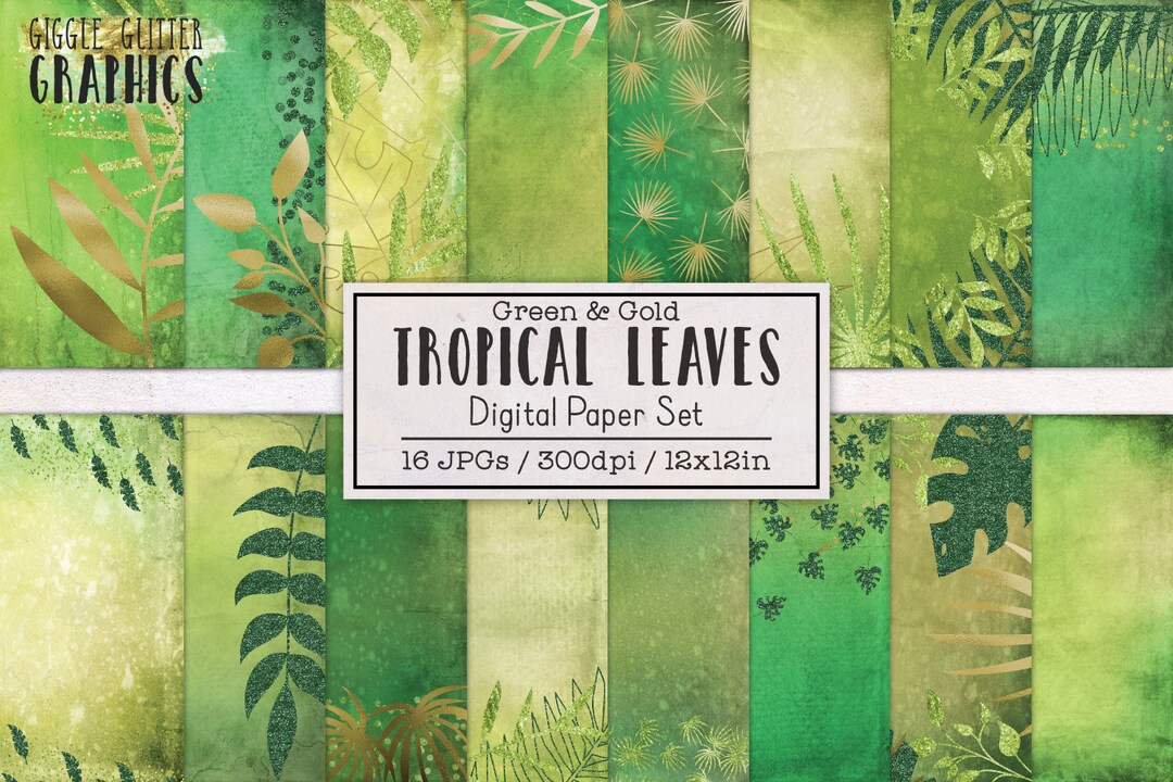 Green and Gold Tropical Leaves Digital Papers Digital Paper - Etsy