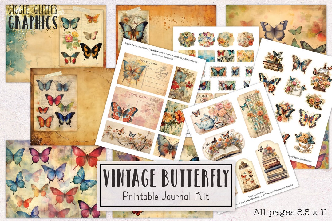 Vintage Butterfly Junk Journal Kit | Nature Junk Journal Ephemera Pack ...