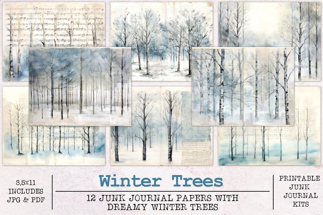 Winter Junk Journal Paper | Snowy Trees Junk Journal Kit JPG and PDF ...