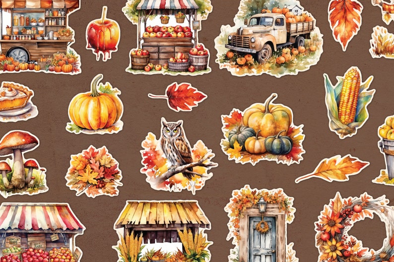 Fall Harvest Fussy Cuts Printable Sticker Sheets | Junk Journal Kit JPG ...