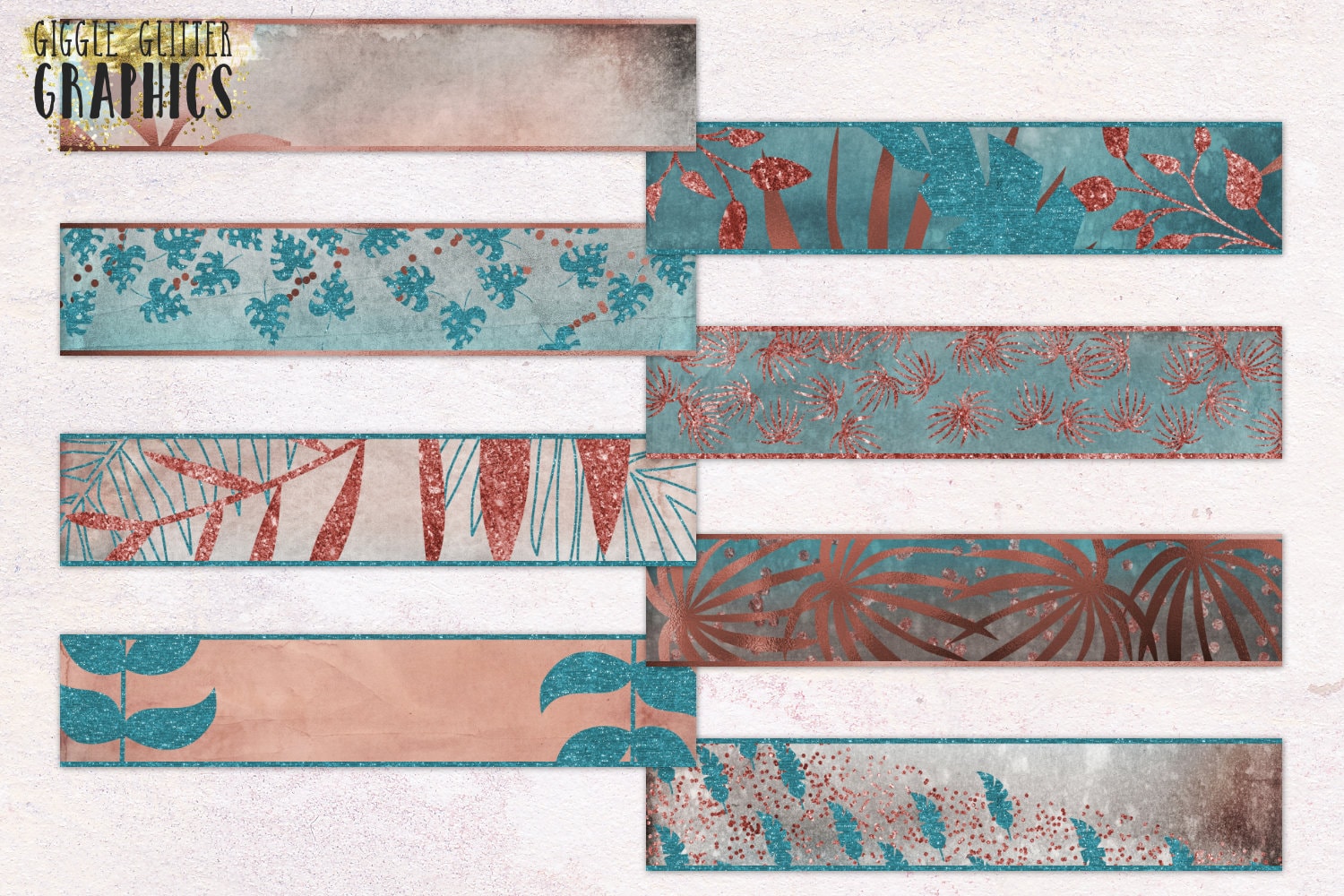 Papercraft Coral and Turquoise Tropical Leaves Border Clipart Ephemera ...