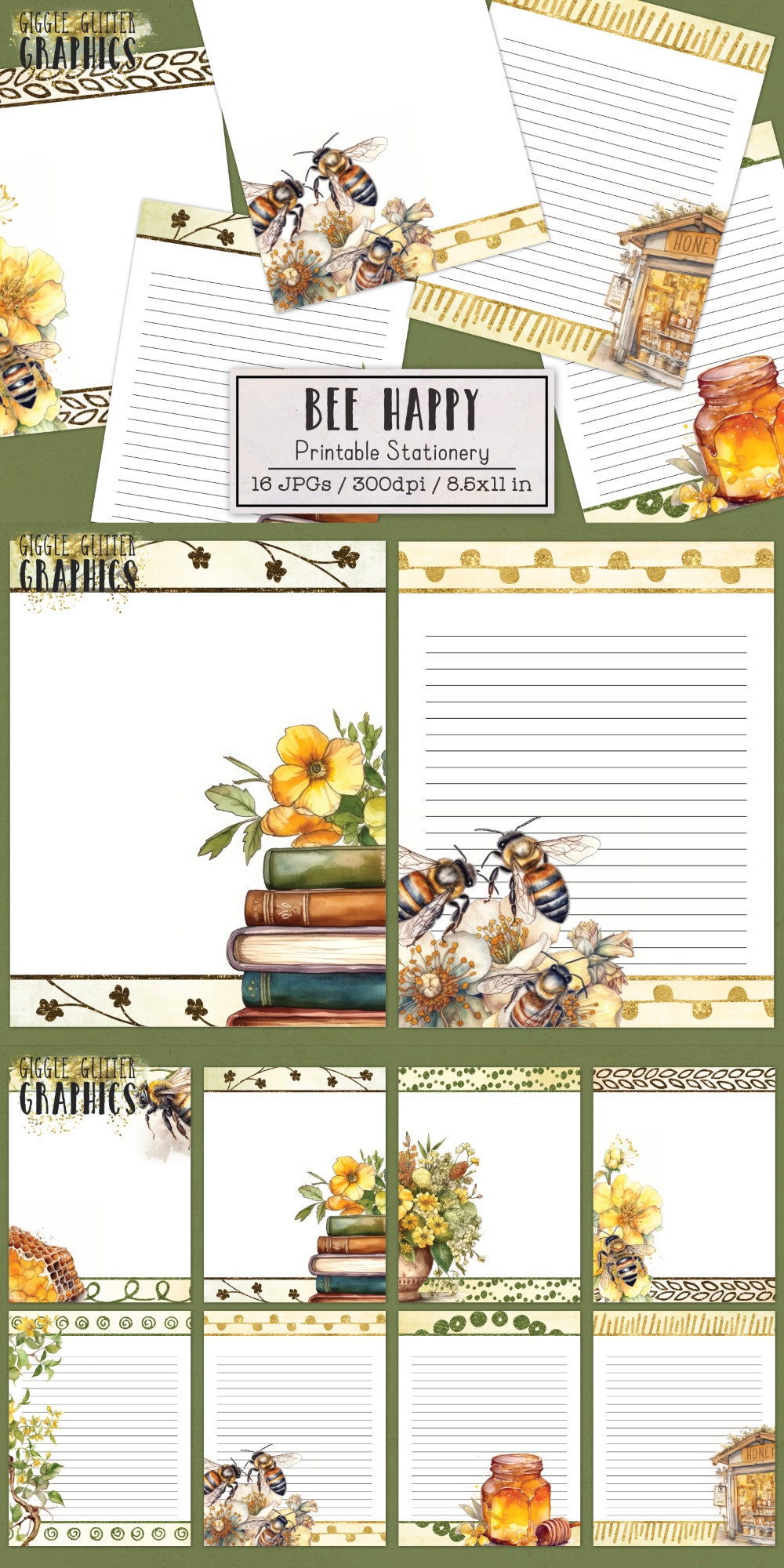 Bee Happy Stationery Unlined and Lined Writing Paper - Etsy