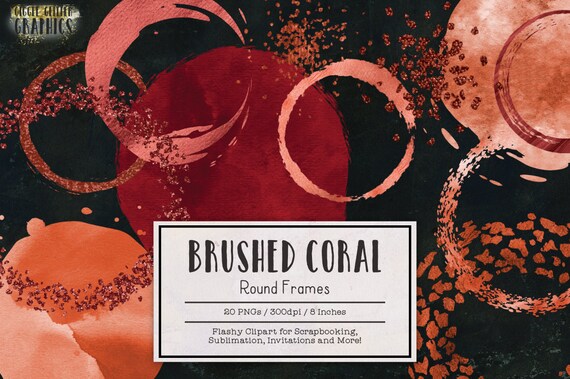 Red Pink Coral Brushed Frames Clipart 20 Image PNG File 8in | Etsy