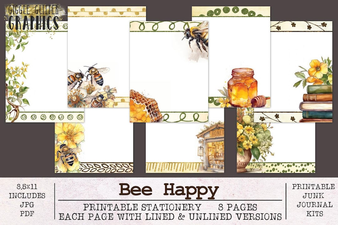 Bee Happy Stationery | Unlined and Lined Writing Paper JPG PDF ...